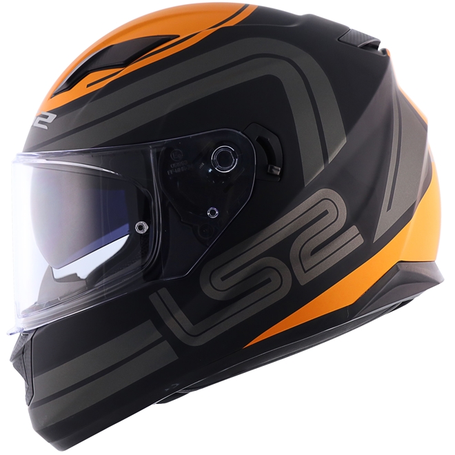 Capacete LS2 FF320 Stream Orbital Preto/Laranja Fosco - Grid Motors