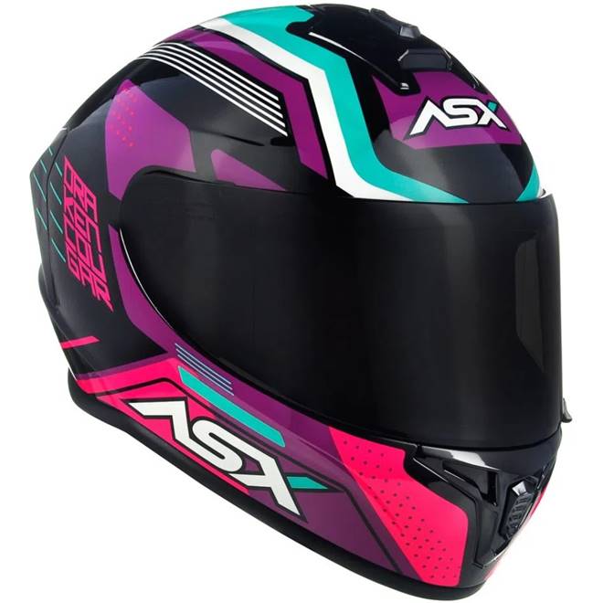 Capacete ASX Draken Cougar - Preto/Rosa/Azul - Grid Motors