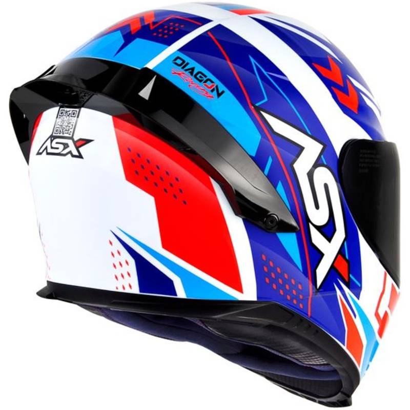 Capacete ASX Eagle Racing Diagon - Branco/Azul/Vermelho - Grid Motors