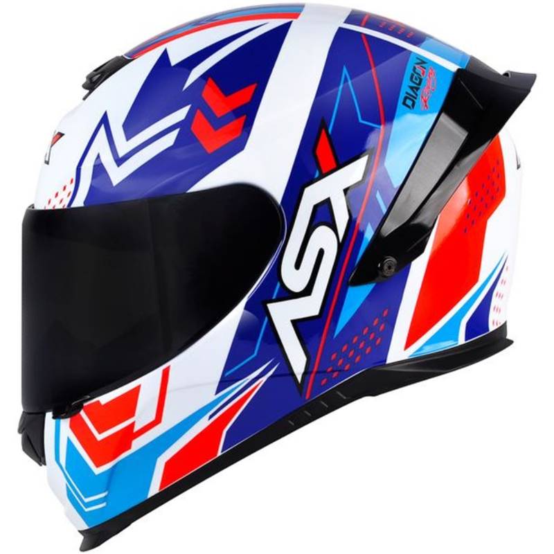 Capacete ASX Eagle Racing Diagon - Branco/Azul/Vermelho - Grid Motors