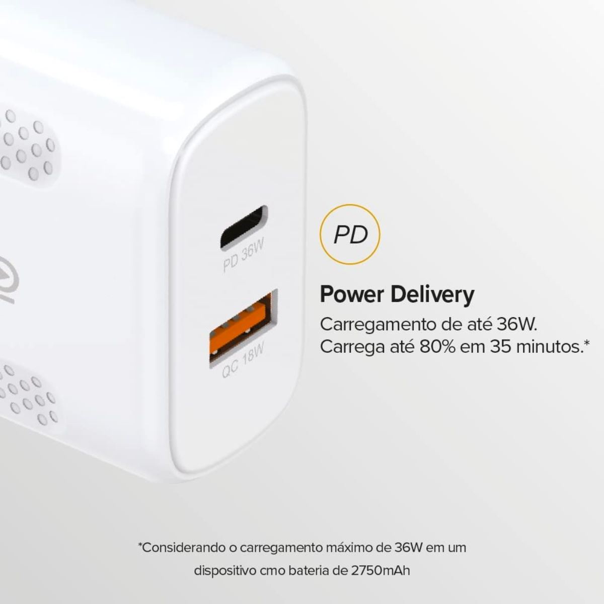 Carregador De Parede i2GO Pro Ultra Rápido Com 1 Saída USB-C 36W + 1 Saída USB-A 18W Power ...