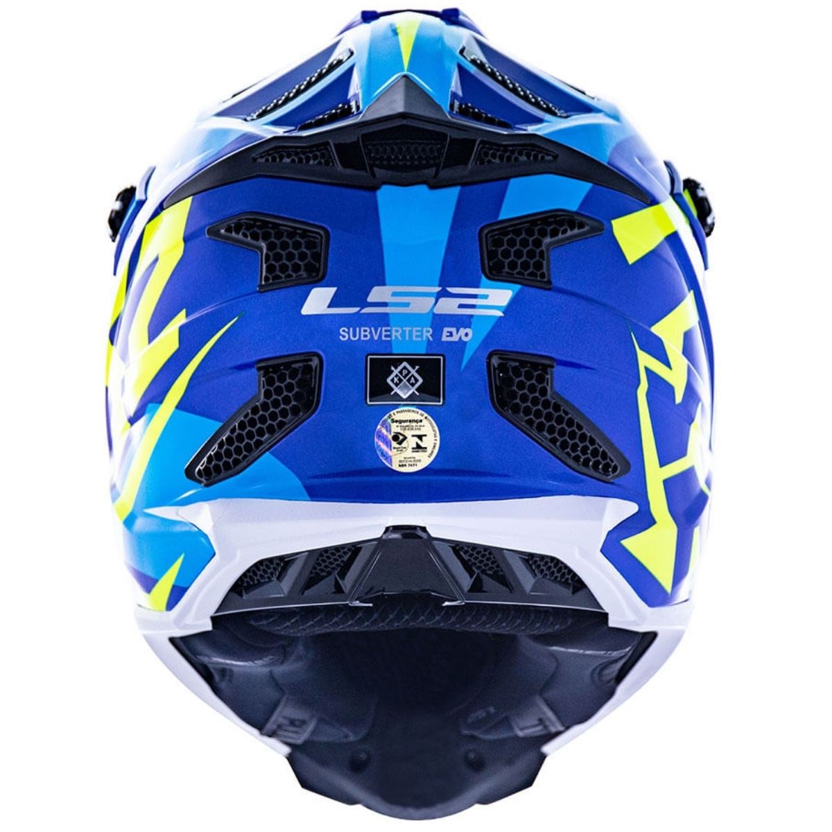 Capacete LS2 MX700 Subverter Evo Nimble - Branco/Azul/Amarelo Fluor ...