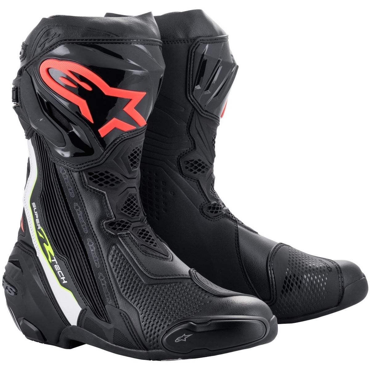 Bota Alpinestars Supertech R Preto/Branco/Vermelho/Amarelo Fluor - Grid ...