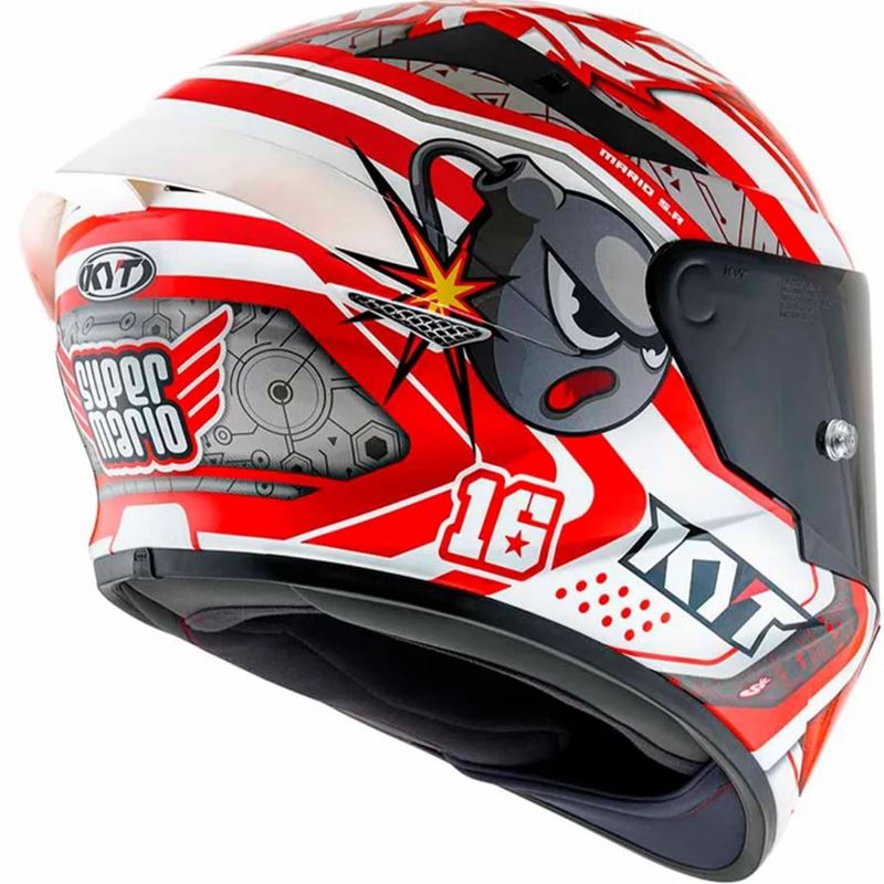 Capacete KYT TT Course Super Mario - Vermelho/Branco - Grid Motors