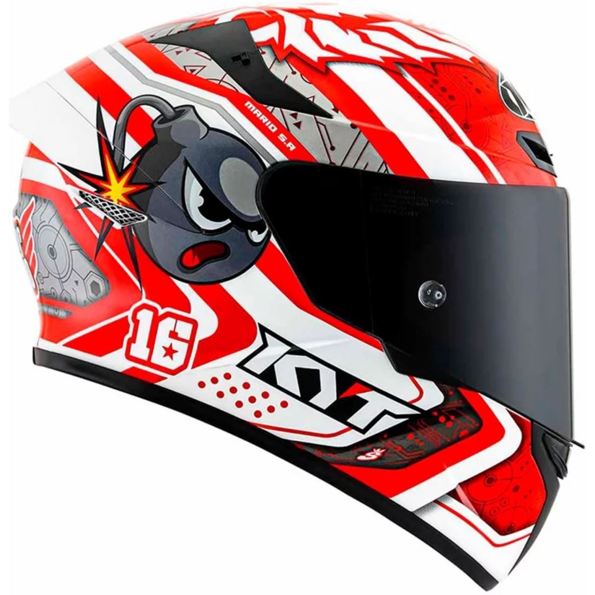 Capacete KYT TT Course Super Mario - Vermelho/Branco - Grid Motors