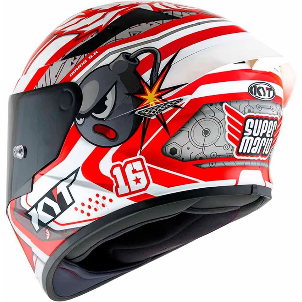 Capacete KYT TT Course Super Mario - Vermelho/Branco - Grid Motors