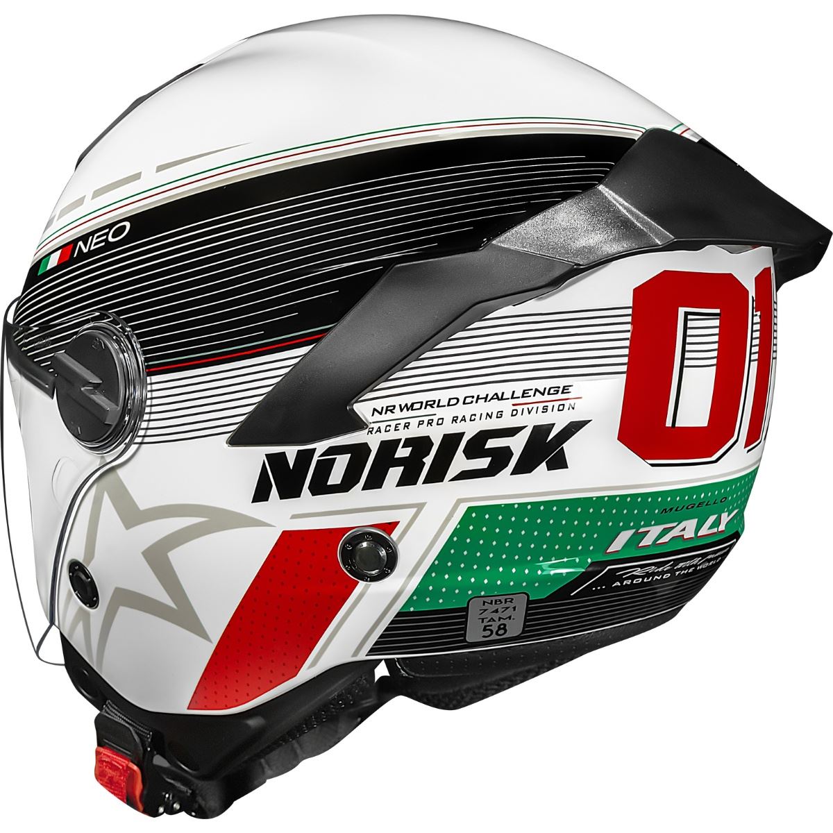 Capacete Norisk Neo Grand Prix Italy (Aberto) Preto/Branco Brilho ...