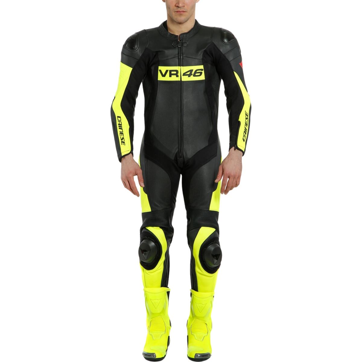 Macacão Dainese Pro VR46 Tavullia Perfurado 1 Peça - Preto/Amarelo ...
