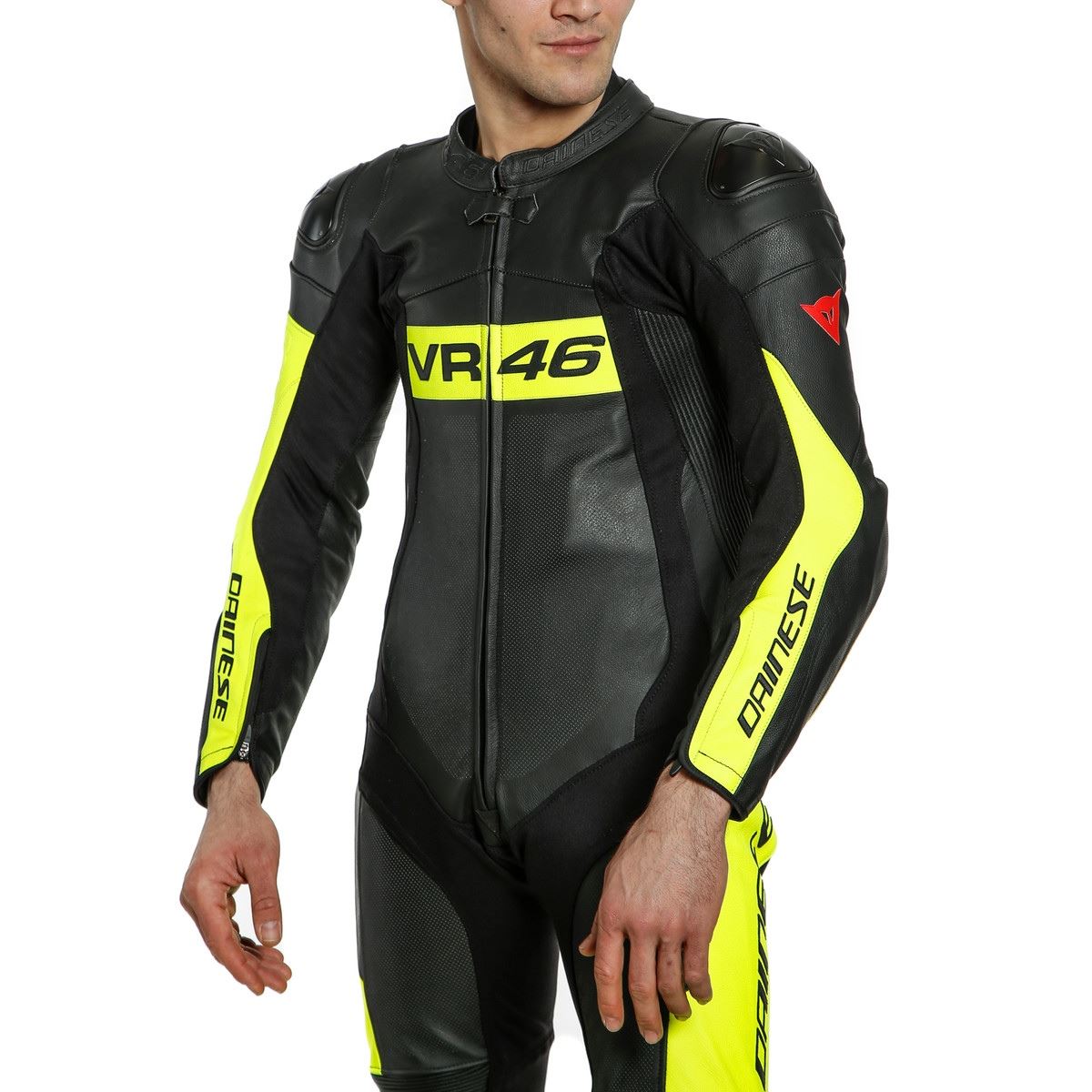 Macacão Dainese Pro VR46 Tavullia Perfurado 1 Peça - Preto/Amarelo ...