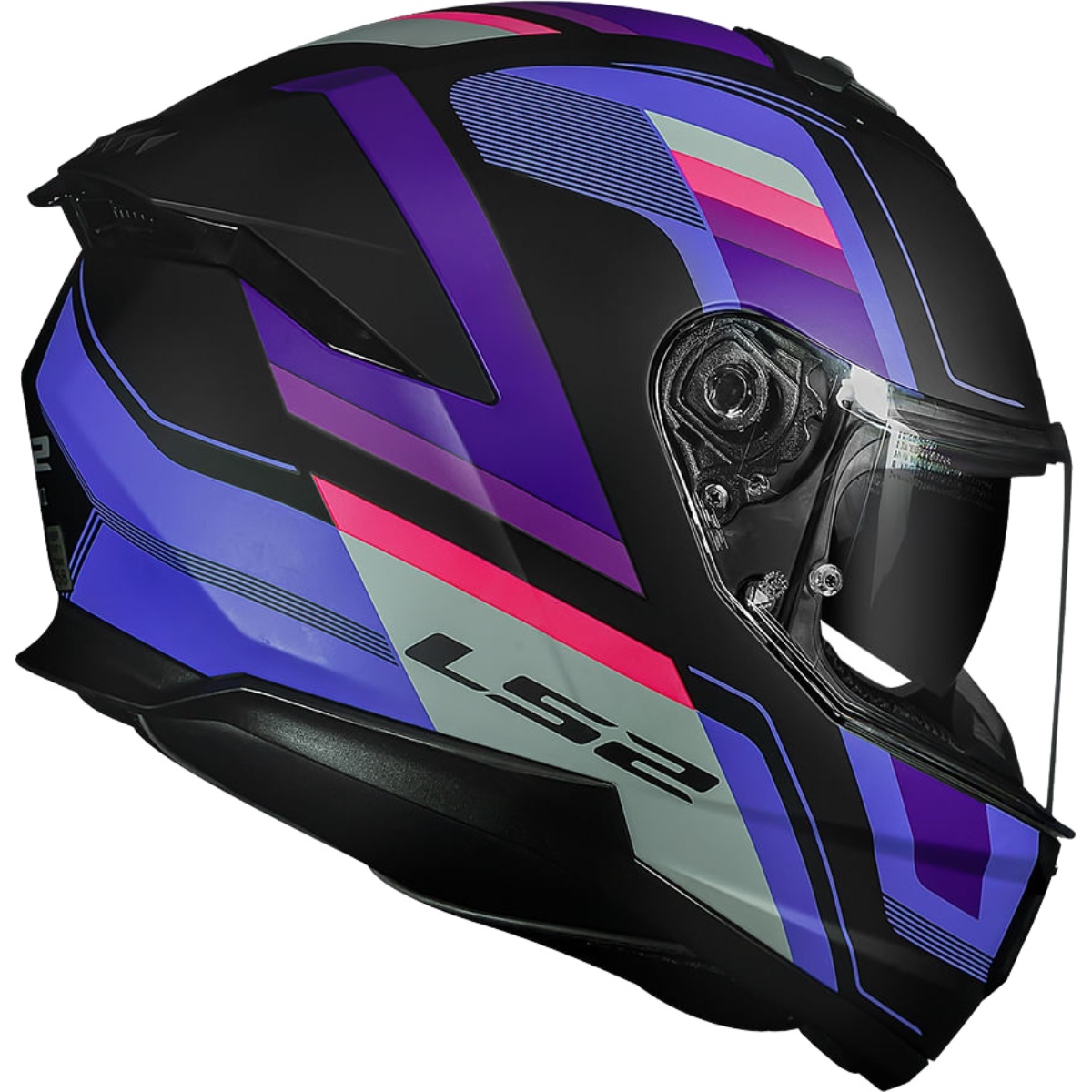 Capacete LS2 Stream 2 Vintage - Preto/Roxo/Cinza Fosco - Grid Motors