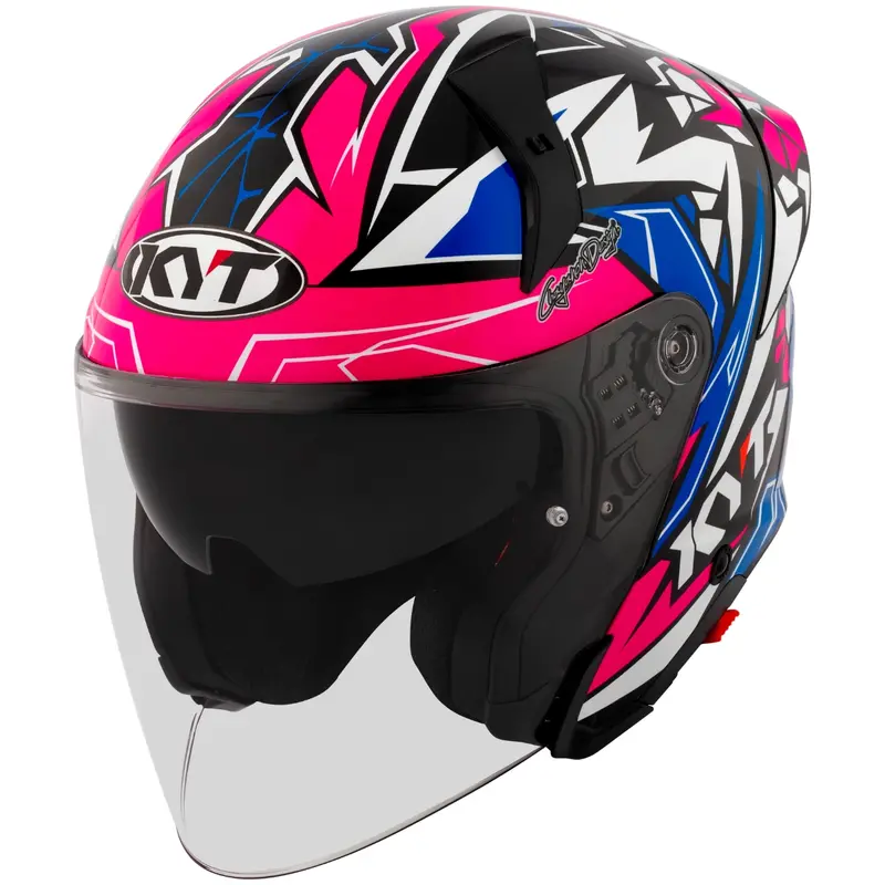 Capacete KYT TTR-JET Kasma 2023 - Rosa/Azul (Aberto) - Grid Motors
