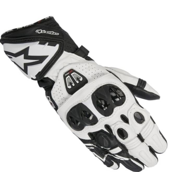 Luva Alpinestars GP Pro R2 Branco/Preto (Couro) - Grid Motors
