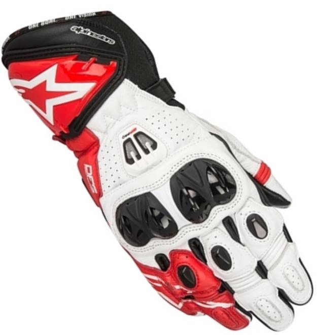 Luva Alpinestars GP Pro R2 Branco/Vermelho/Preto (Couro) - Grid Motors
