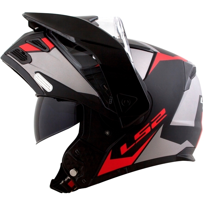 Capacete LS2 Metro Evo FF324 Articulado Sub Preto/Cinza/Vermelho Brilho ...
