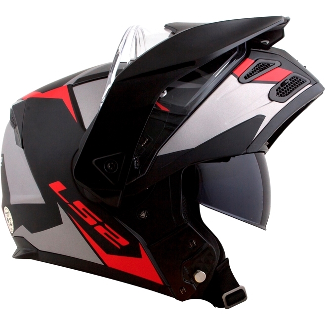 Capacete LS2 Metro Evo FF324 Articulado Sub Preto/Cinza/Vermelho Brilho ...